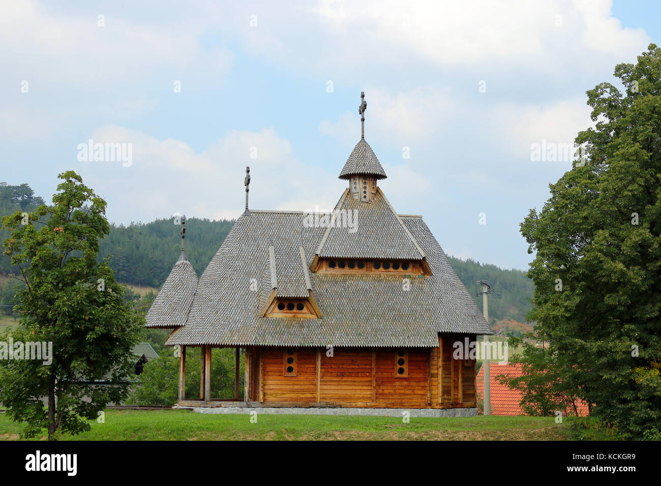 old orthodox wooden church on hill Stock Photo - Alamy