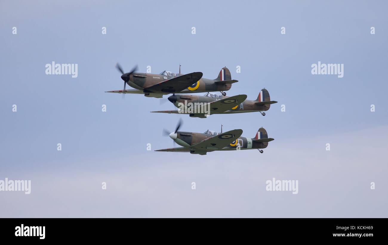 Three Supermarine Spitfires N3200, X4650 and P7308 flying in formation ...