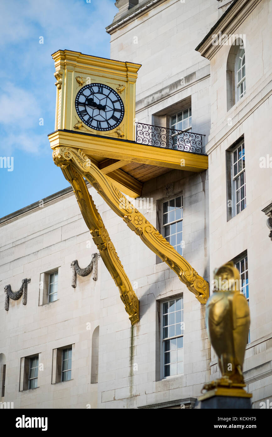 Gilded Owl and Clock outside Leeds Civic Hall, West Yorkshire, England ...