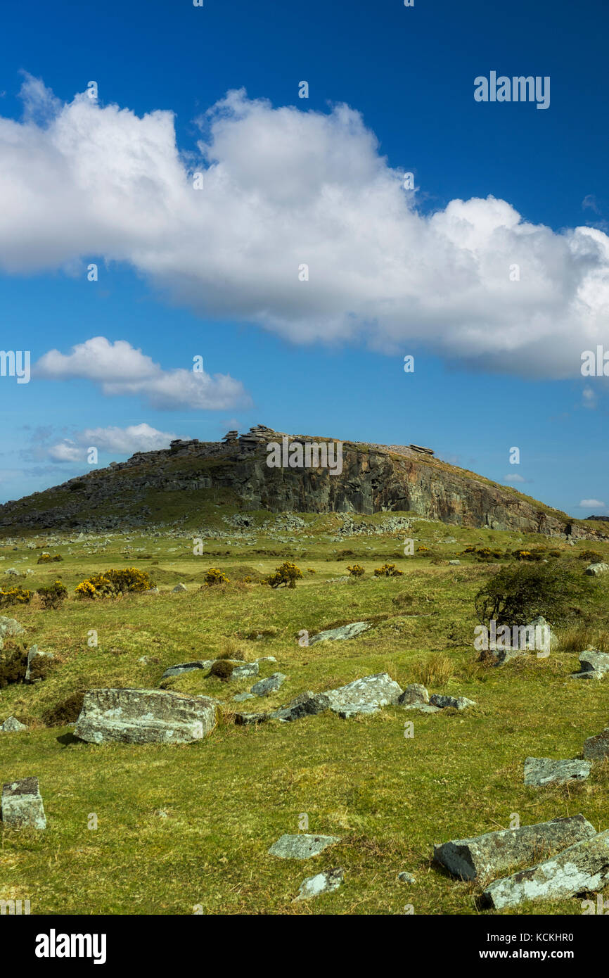 Distant view of the Cheesewring on Bodmin Moor, Cornwall, England, UK ...