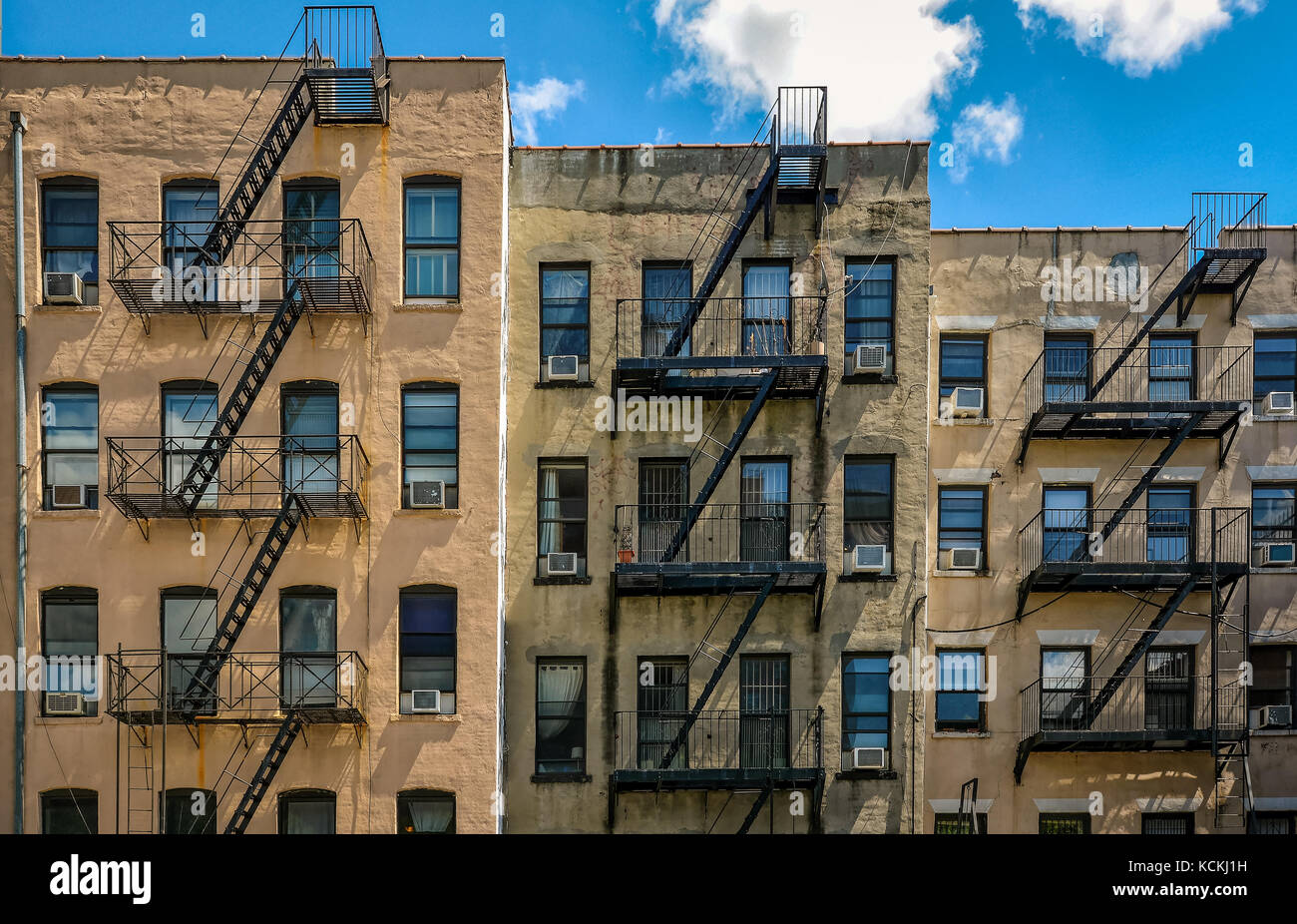 New-York buildings with outside fire escape stairs Stock Photo - Alamy