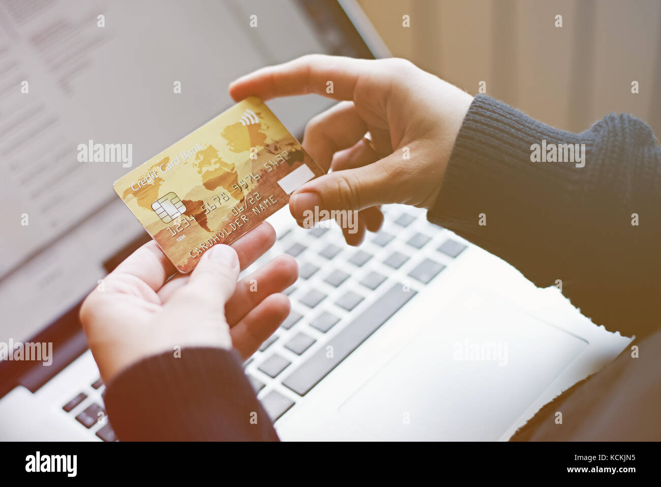 Woman using credit card for online purchase Stock Photo - Alamy