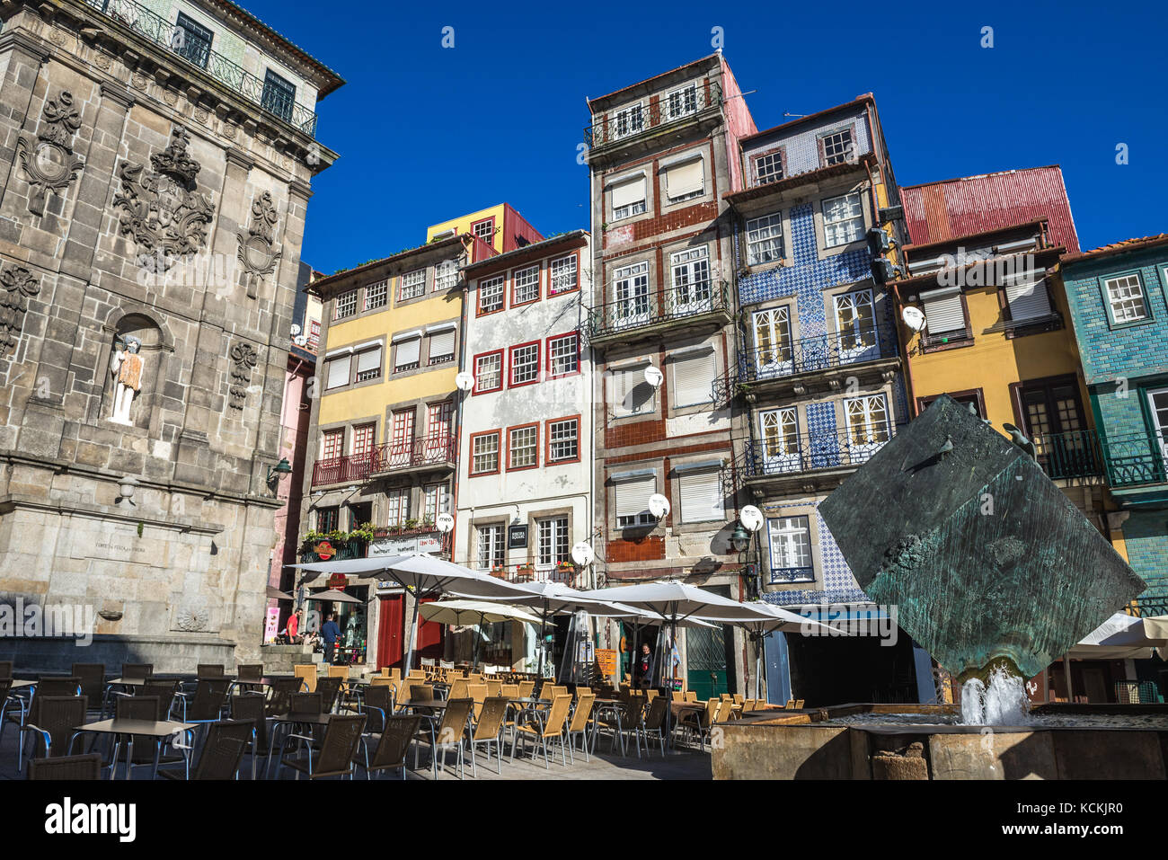 Monumental fountain (Fonte da Ribeira) with St John Baptist statue and ...