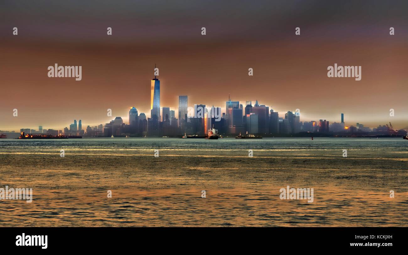 City Skyline And Ocean Stock Photo - Alamy