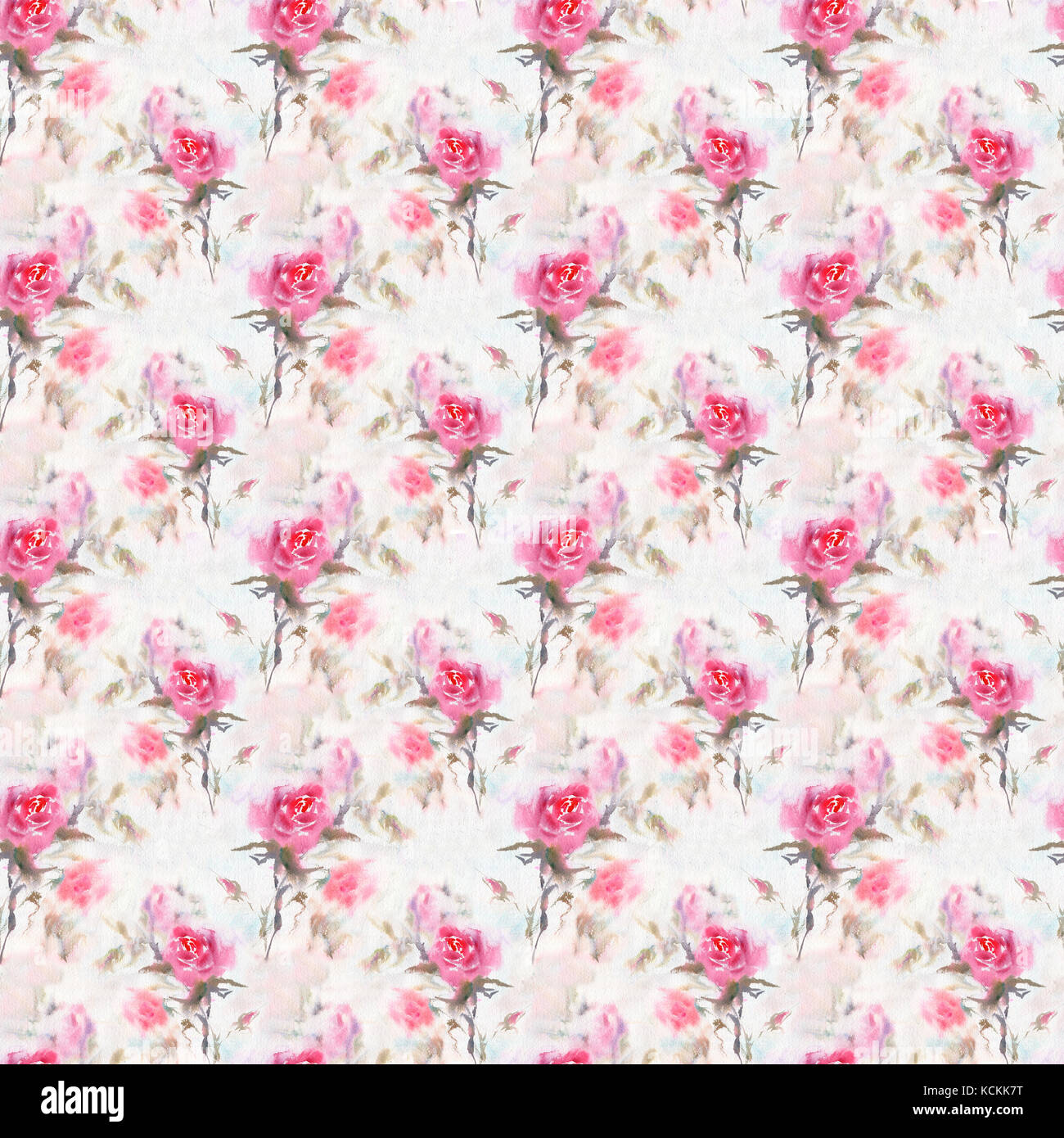 Rose flowers handmade watercolor seamless pattern gentle Stock Photo ...