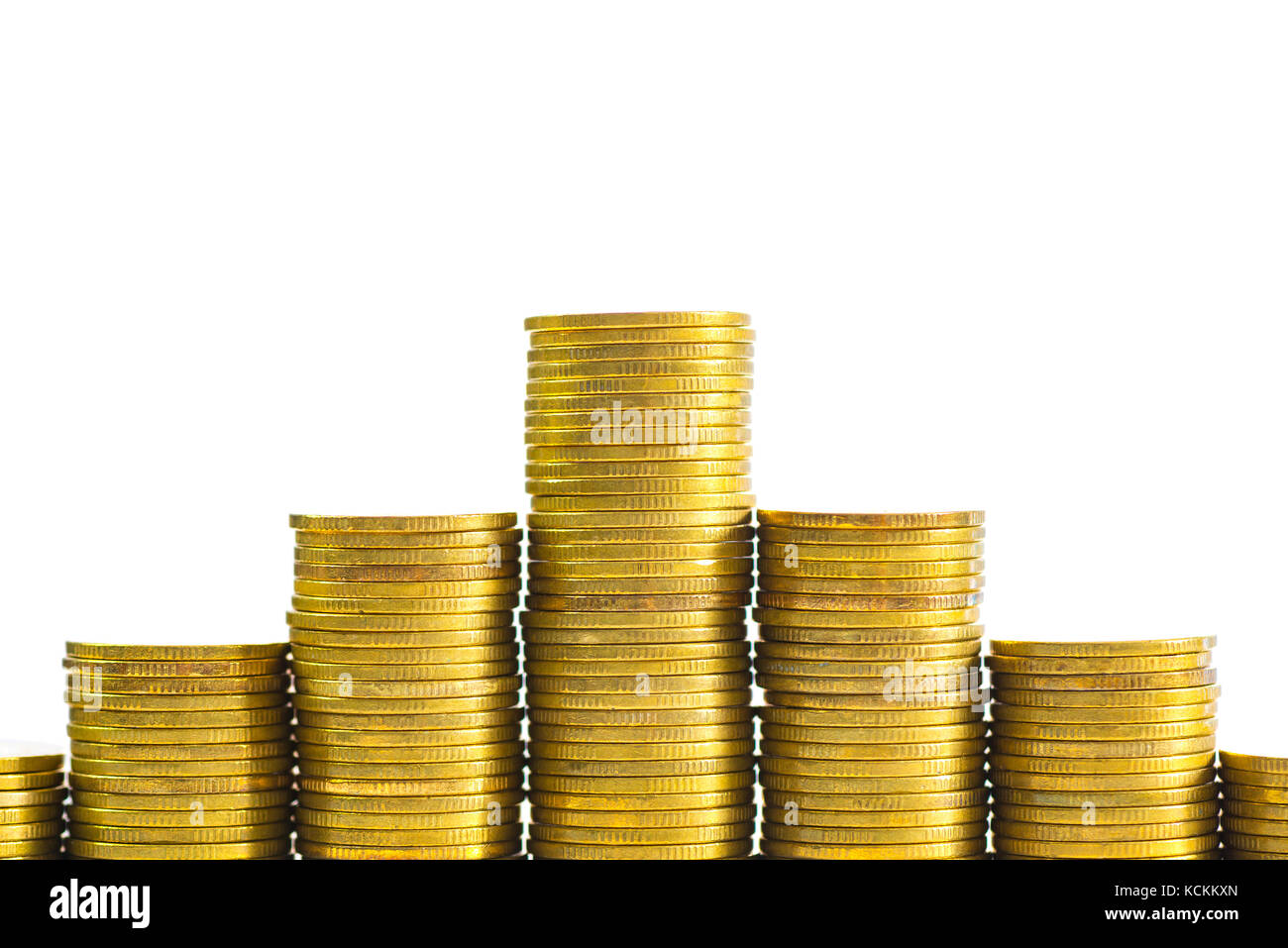 Savings, increasing columns of gold coins, piles of gold coins arranged ...