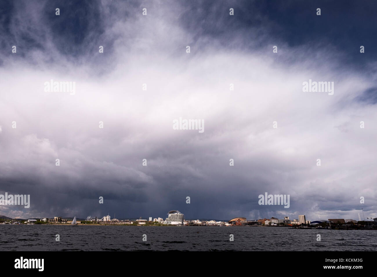 Cardiff during a storm seen from Cardiff Bay Stock Photo - Alamy