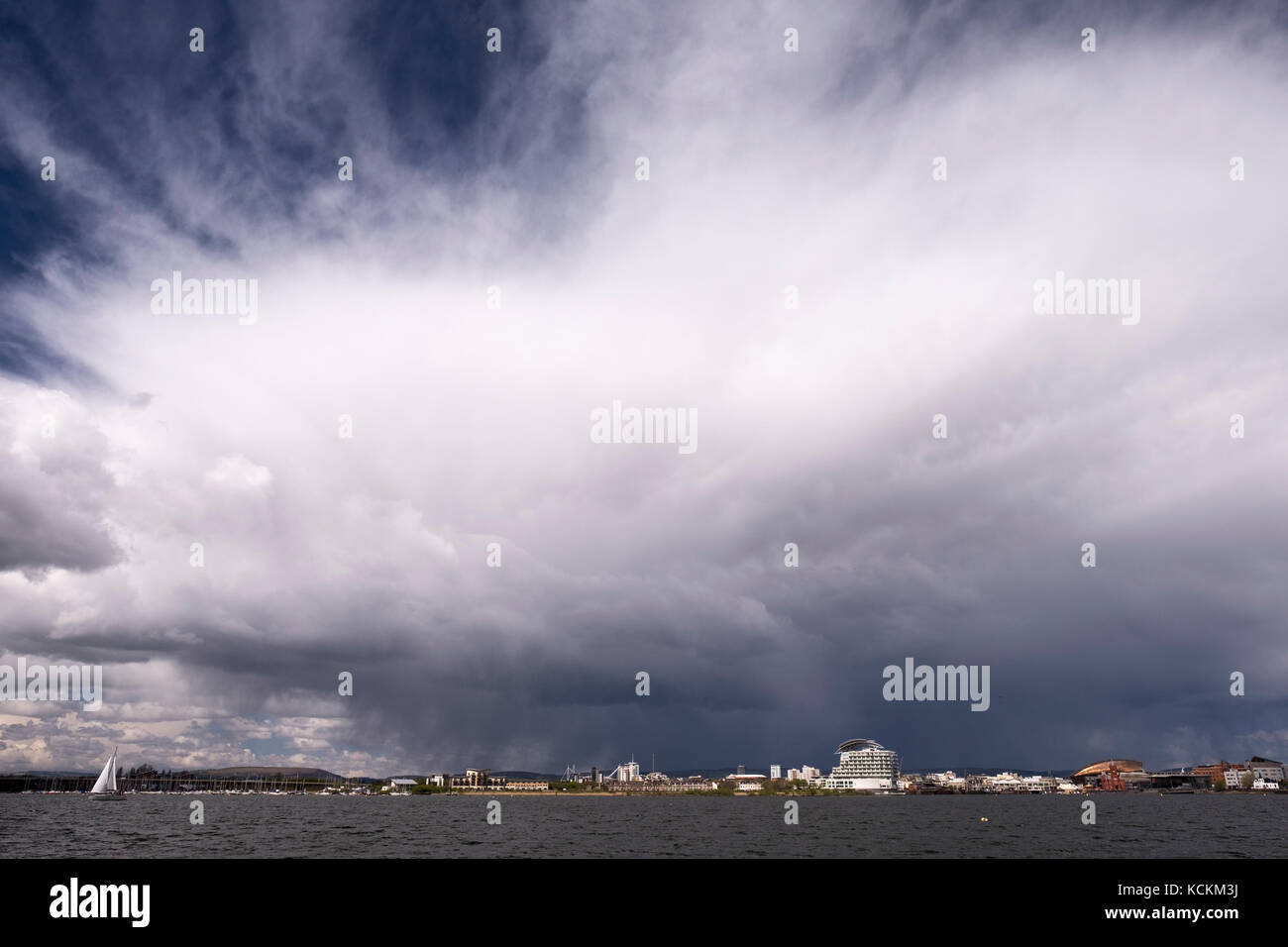 Cardiff during a storm seen from Cardiff Bay Stock Photo - Alamy
