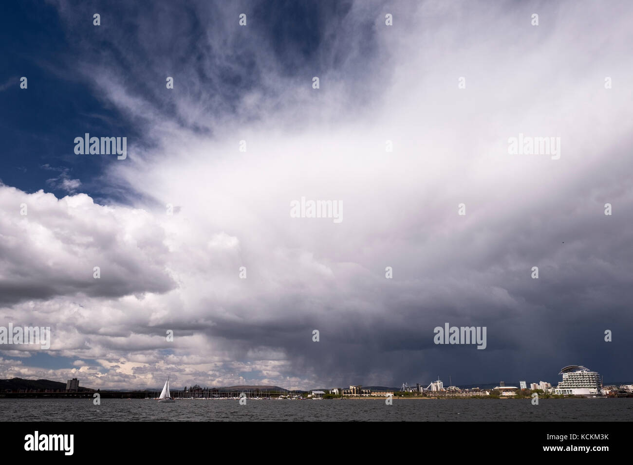 Cardiff during a storm seen from Cardiff Bay Stock Photo - Alamy