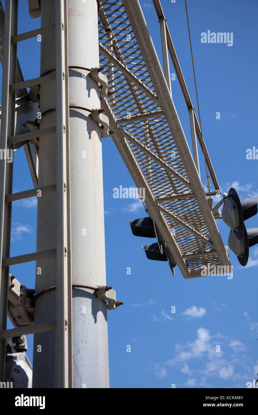 Close up of a railroad crossing light and barrier Stock Photo - Alamy