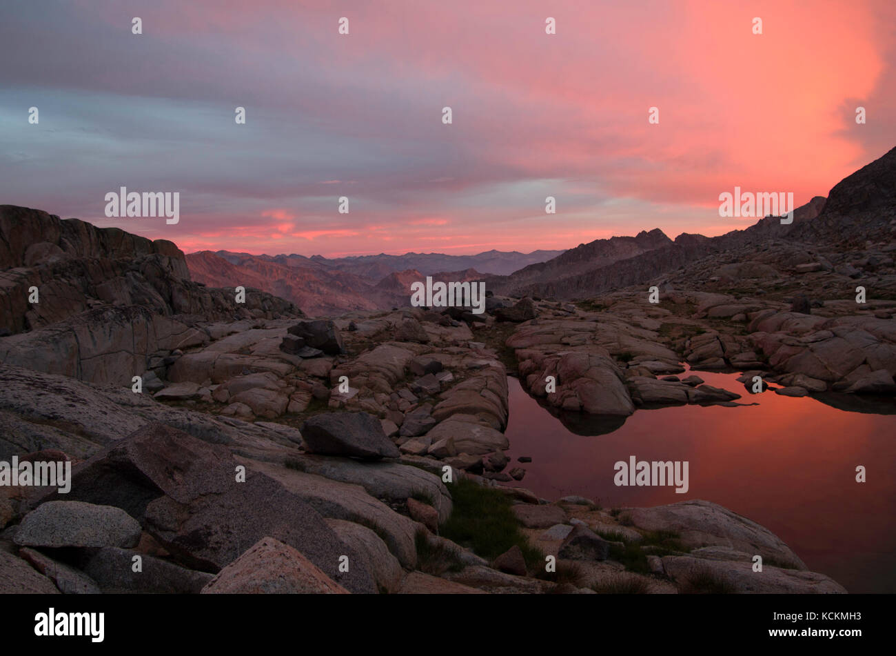Alpine alpenglow over the high country from the Palisade Basin of the ...