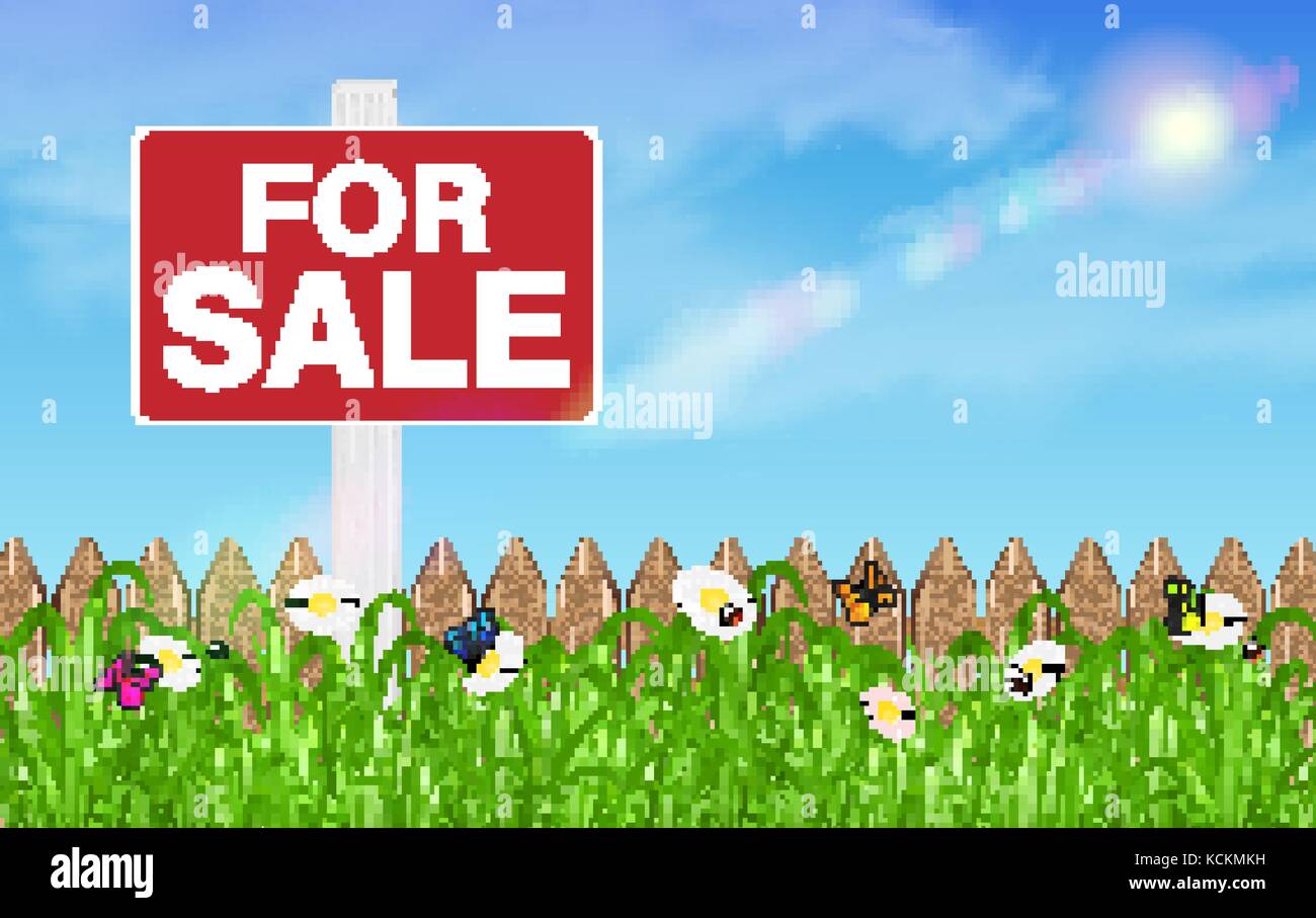 land for sale sign board with wooden fence grass Stock Vector Image ...