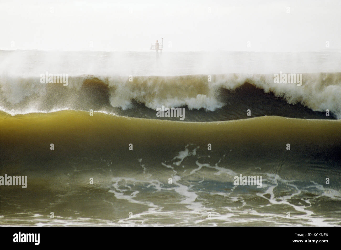 Estuary waves, during stormy weather. Mersey River, Devonport, Tasmania ...