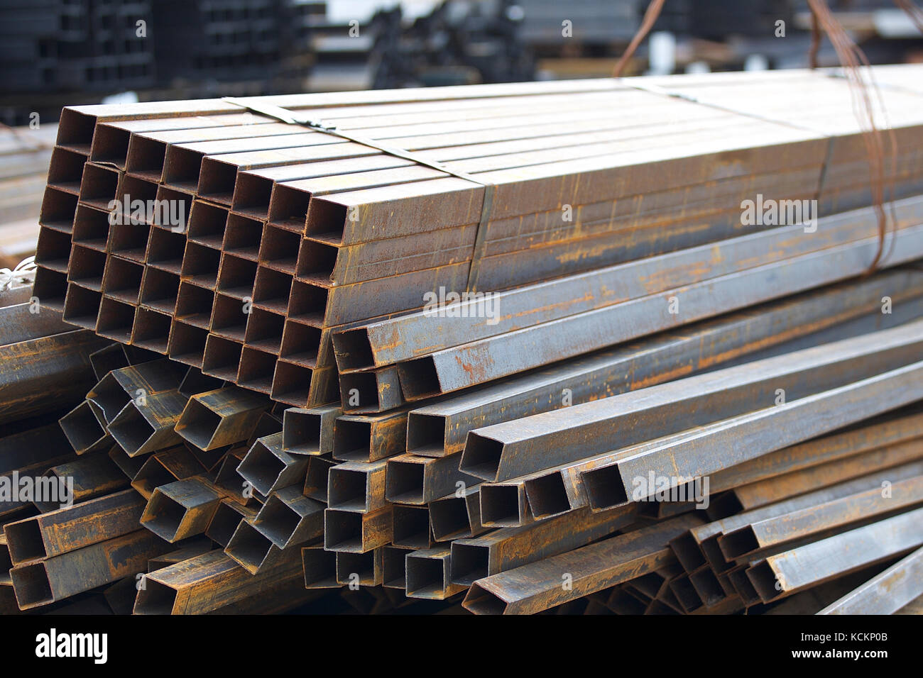 Metal profile pipe of rectangular cross section in packs at the ...