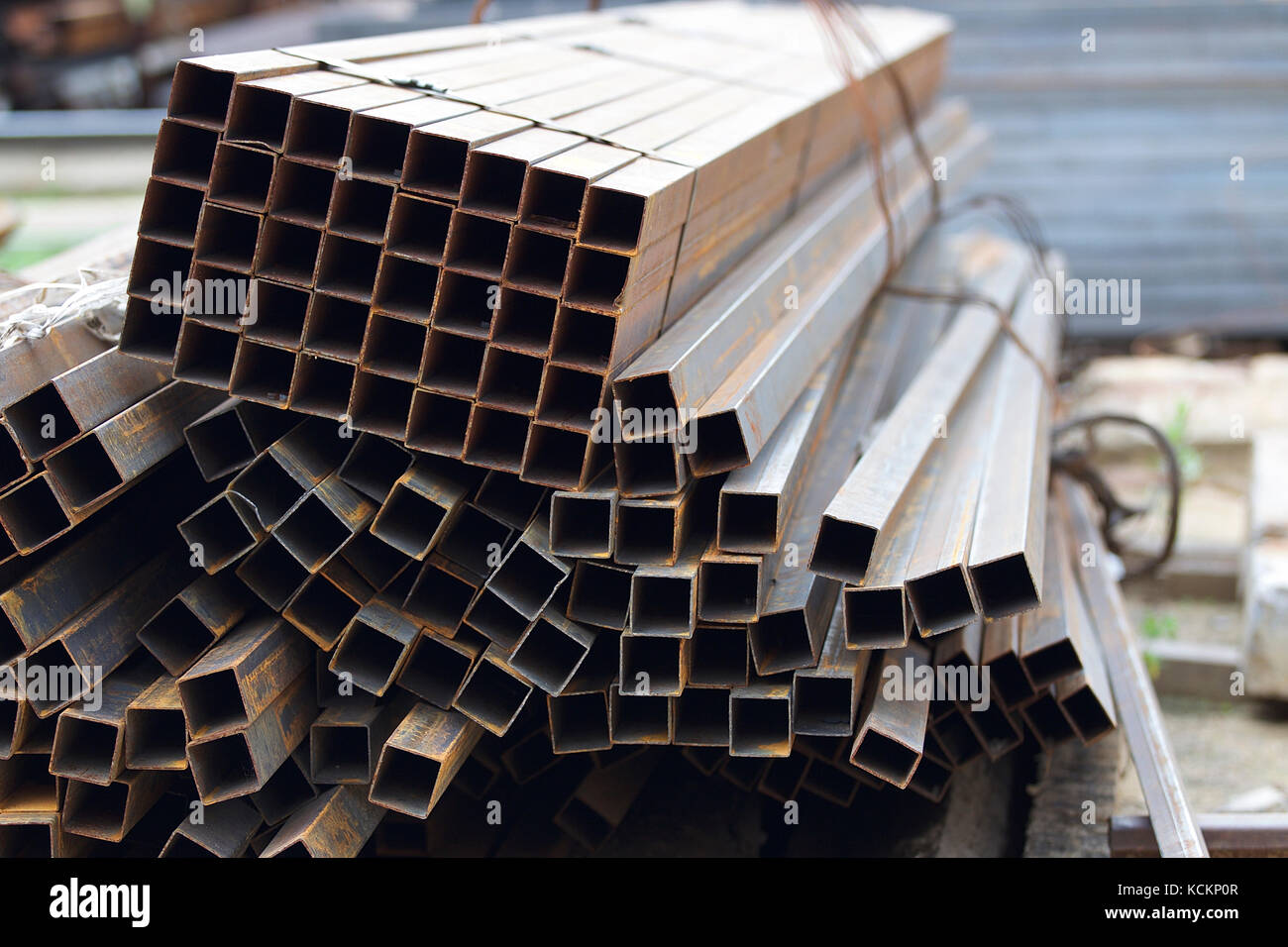 Metal profile pipe of rectangular cross section in packs at the ...