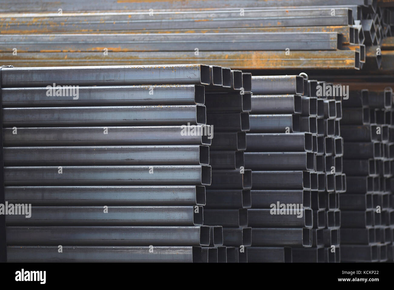 Metal profile pipe of rectangular cross section in packs at the ...