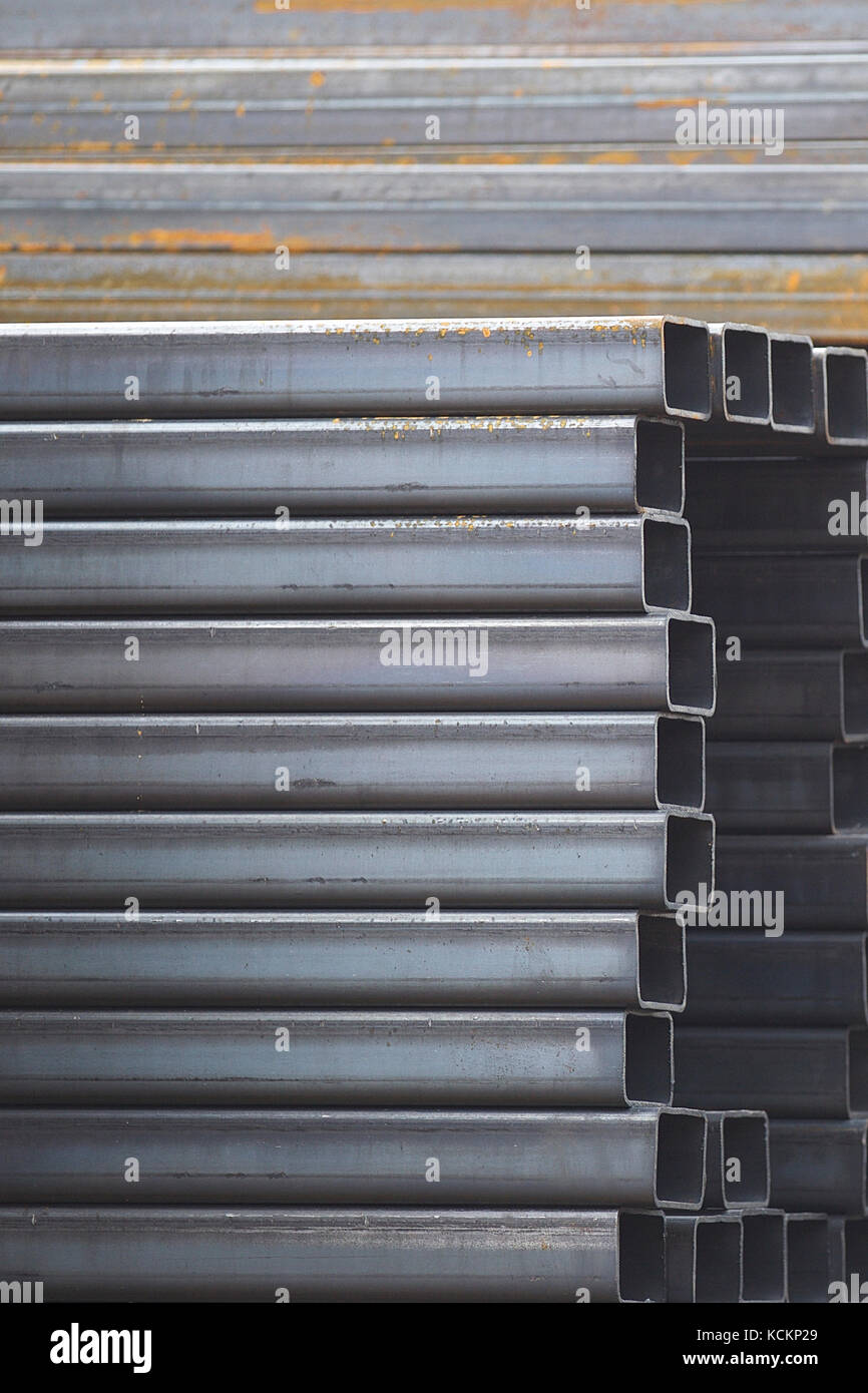 Metal profile pipe of rectangular cross section in packs at the ...