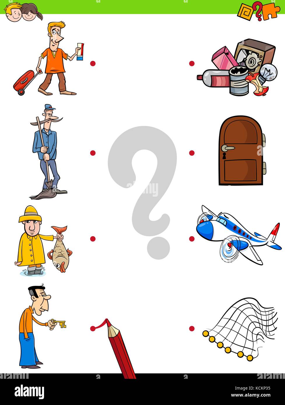 Cartoon Illustration of Educational Pictures Matching Game for Children ...