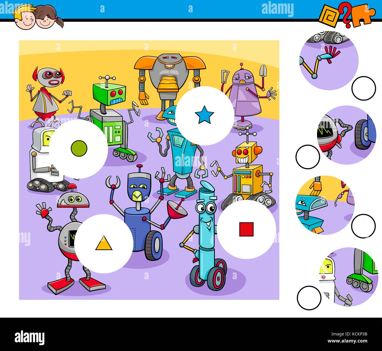 Cartoon Illustration of Educational Match the Pieces Puzzle Game for ...