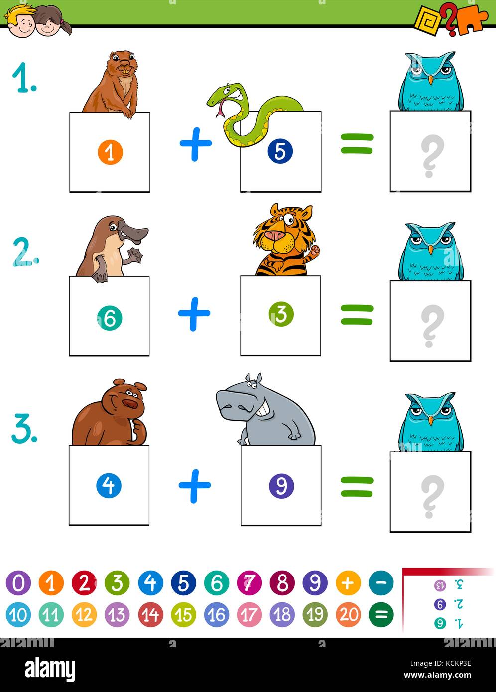 Cartoon Illustration of Educational Mathematical Addition Puzzle Game ...