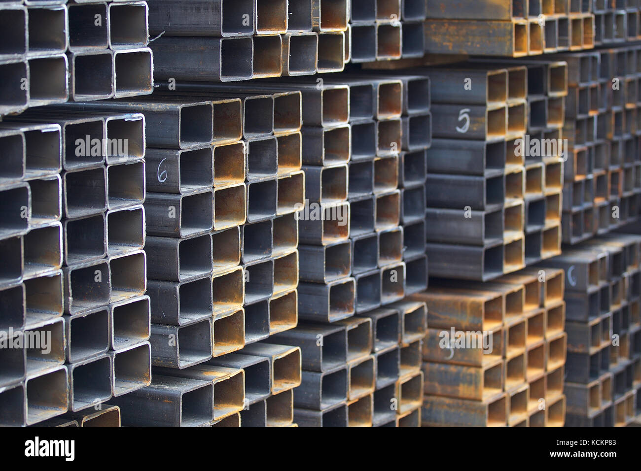 Metal profile pipe of rectangular cross section in packs at the ...