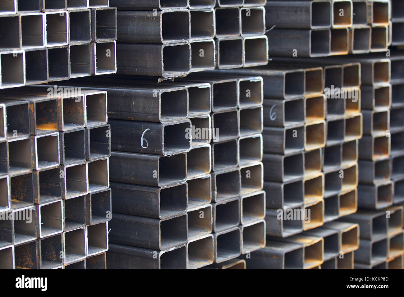 Metal profile pipe of rectangular cross section in packs at the ...