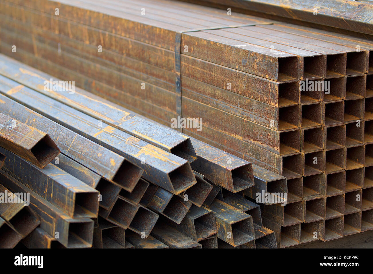 Metal profile pipe of rectangular cross section in packs at the ...