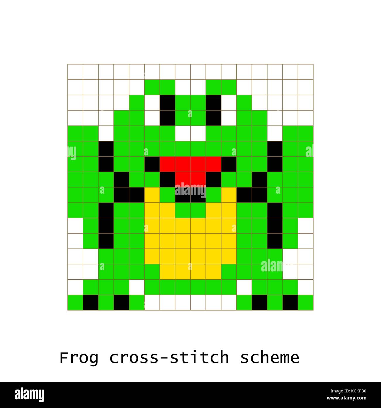Cross-stitch pixel art frog animals vector set Stock Vector Image & Art ...