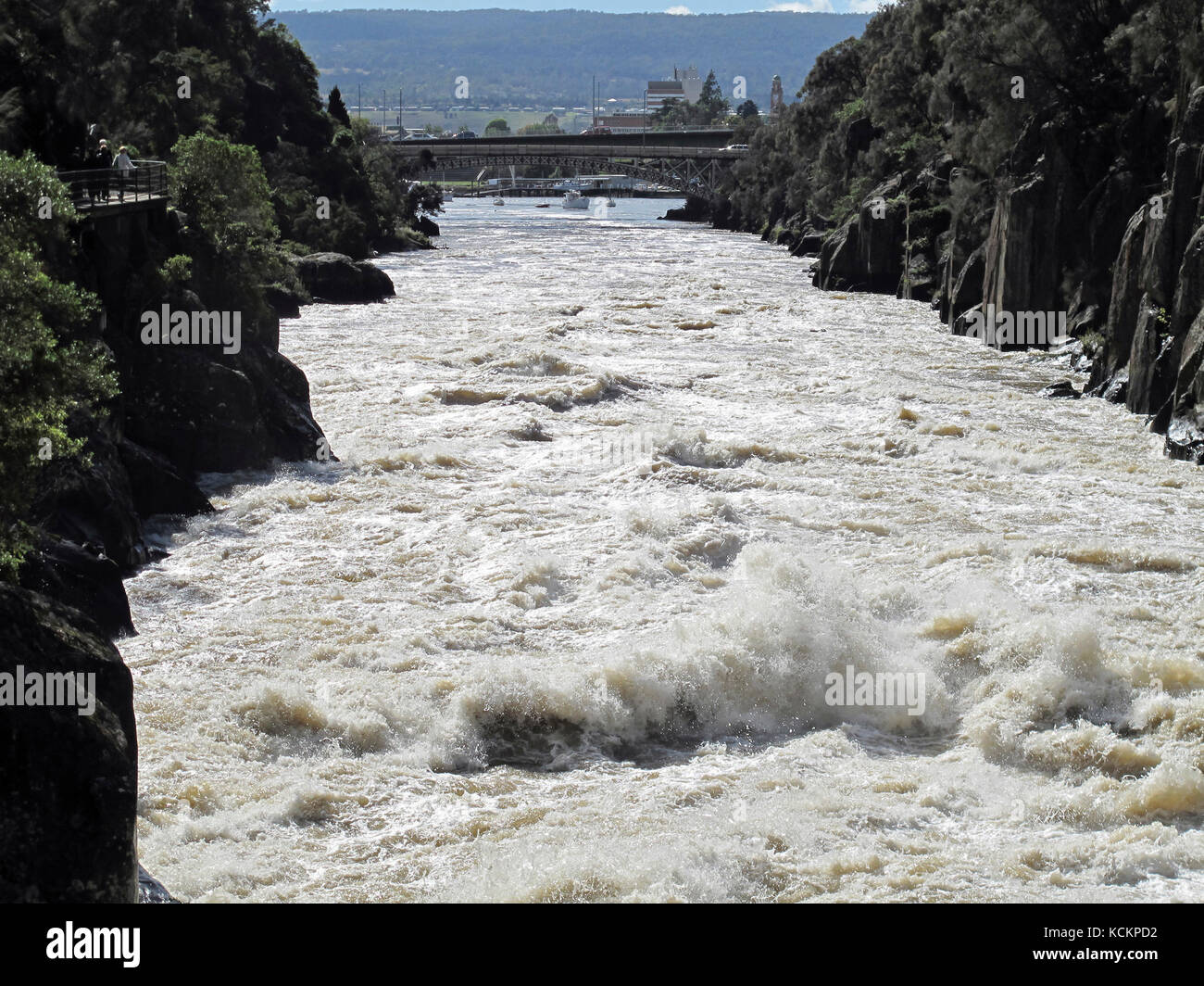 South Esk River in flood. Cataract Gorge, Launceston, Tasmania ...