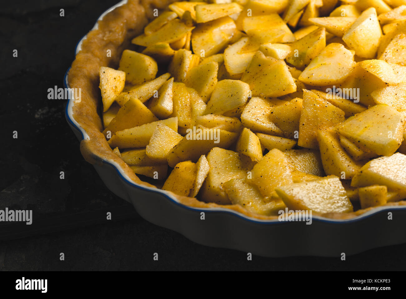 Raw apple pie to prepare for Thanksgiving day side view horizontal ...