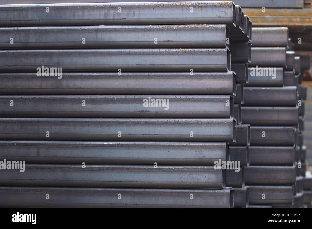 Metal profile pipe of rectangular cross section in packs at the ...