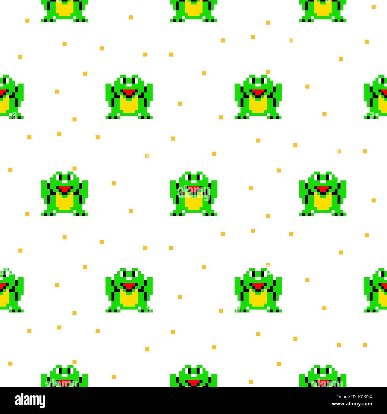Green frog cartoon pixel art seamless pattern Stock Vector Image & Art ...