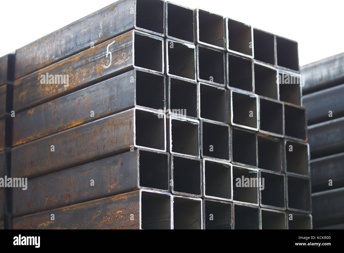 Metal profile pipe of rectangular cross section in packs at the ...
