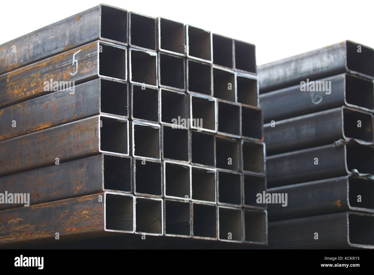 Metal profile pipe of rectangular cross section in packs at the ...