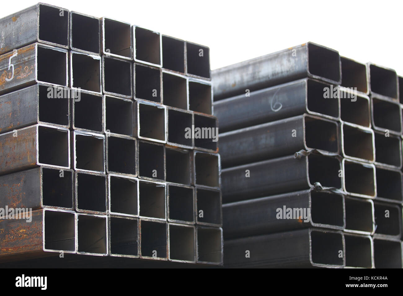 Metal profile pipe of rectangular cross section in packs at the ...