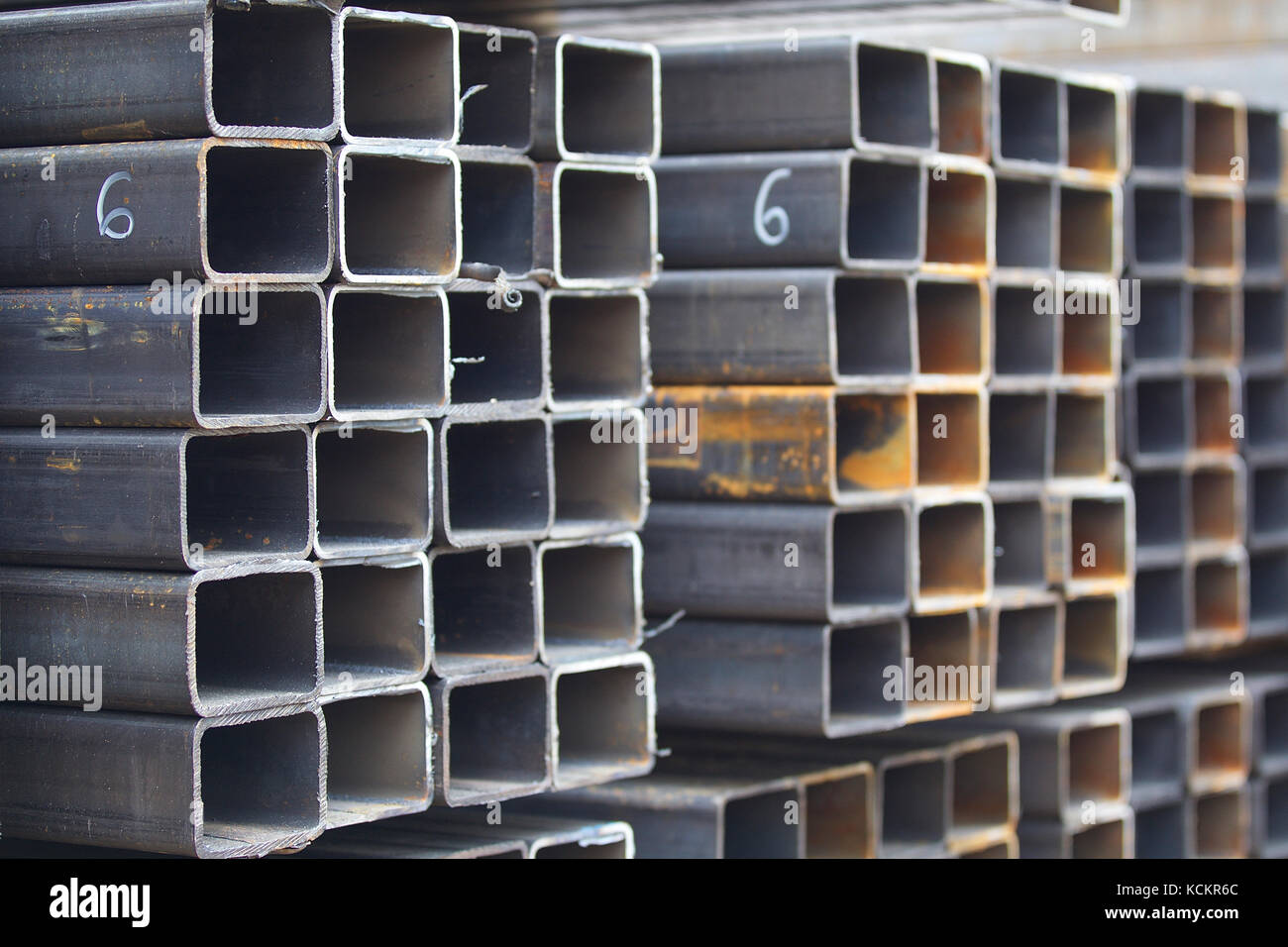 Metal profile pipe of rectangular cross section in packs at the ...