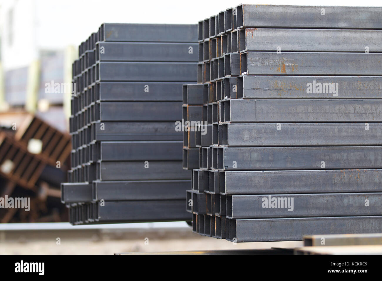 Metal profile pipe of rectangular cross section in packs at the ...
