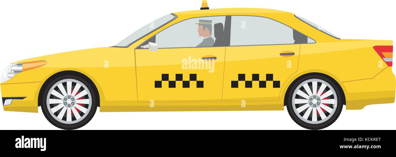 Yellow lux and vip taxi car and taxi driver with uniform Stock Vector ...