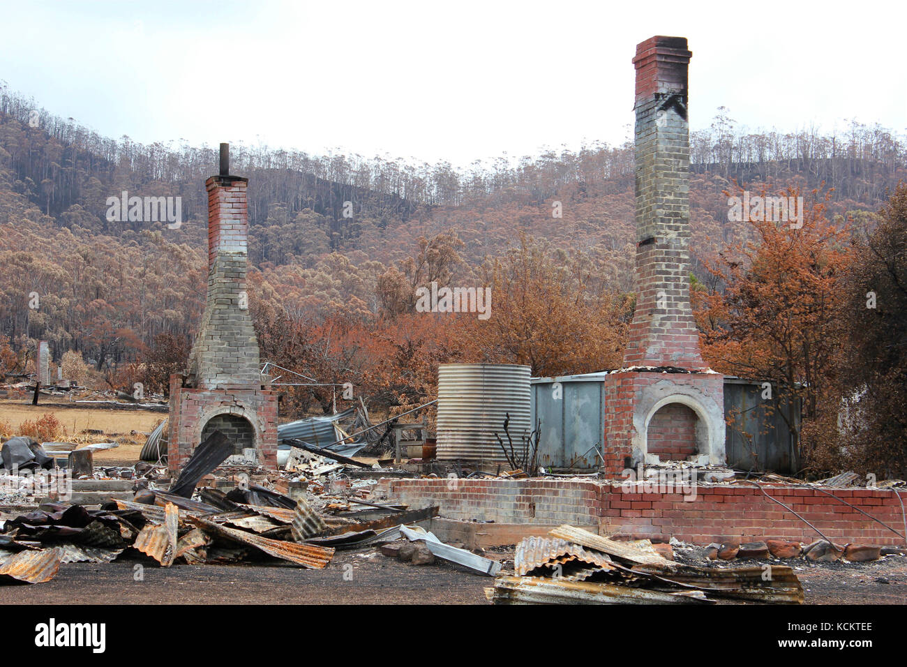 Aftermath of the catastrophic bushfires of January 4 2013, showing the ...