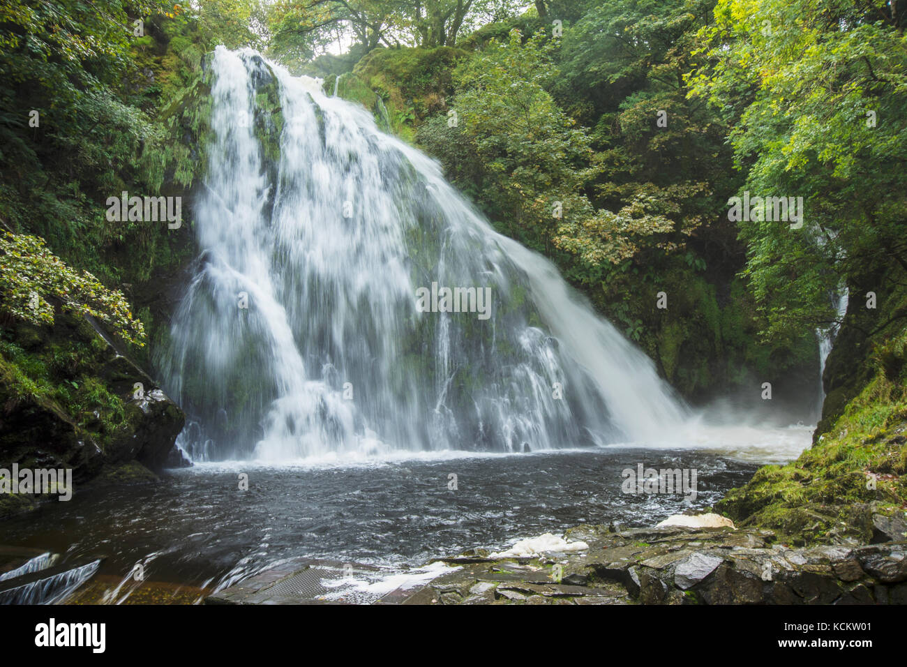 Ceunant Mawr waterfall in Llanberis, Snowdonia. The waterfall is close ...