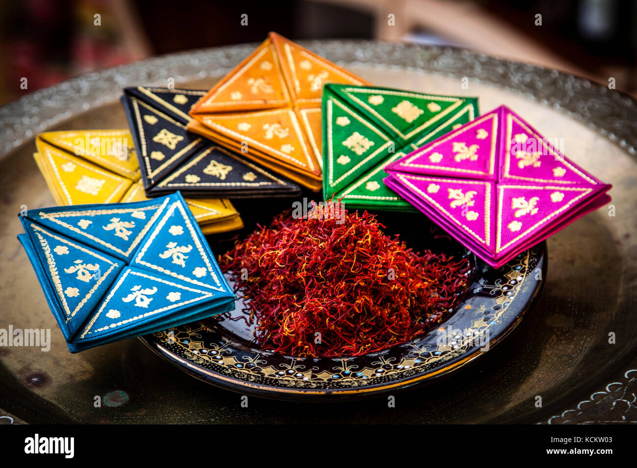 Saffron in moroccan decoration. The Moroccan coin purses and saffron ...