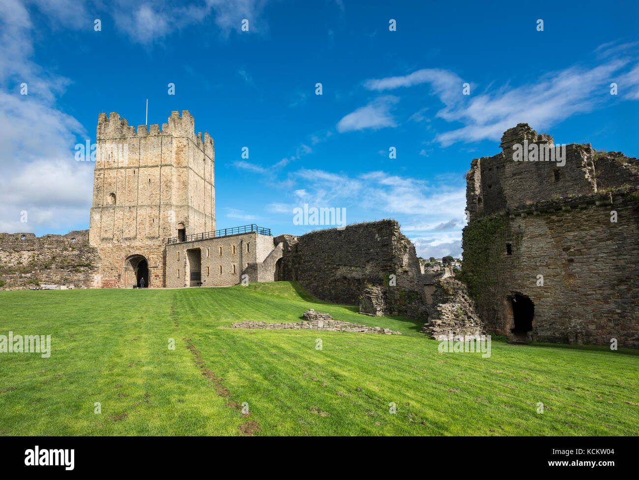 Richmond Castle in bright September sunshine. A historical tourist ...