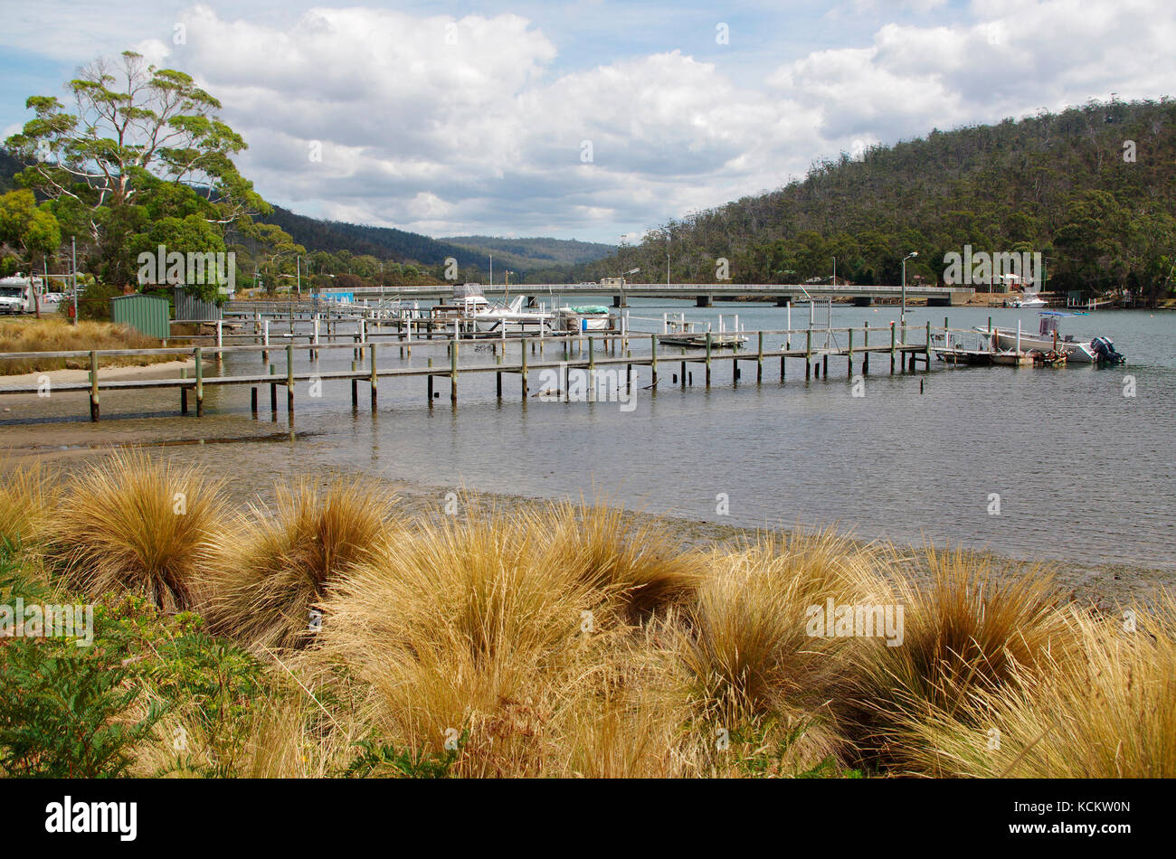 Jetty into the Prosser River at a tourist and holiday location. Orford ...