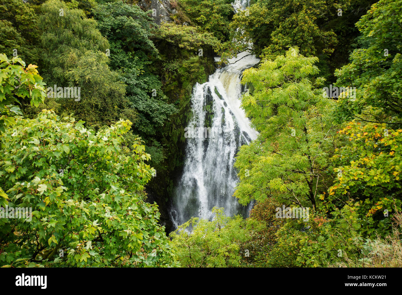 Ceunant Mawr waterfall in Llanberis, Snowdonia. The waterfall is close ...