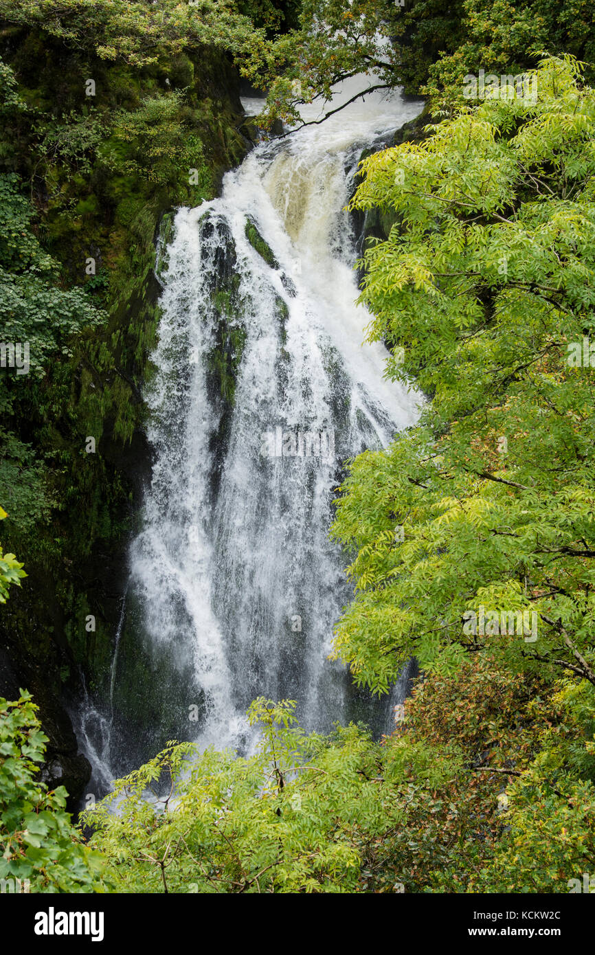 Ceunant Mawr waterfall in Llanberis, Snowdonia. The waterfall is close ...