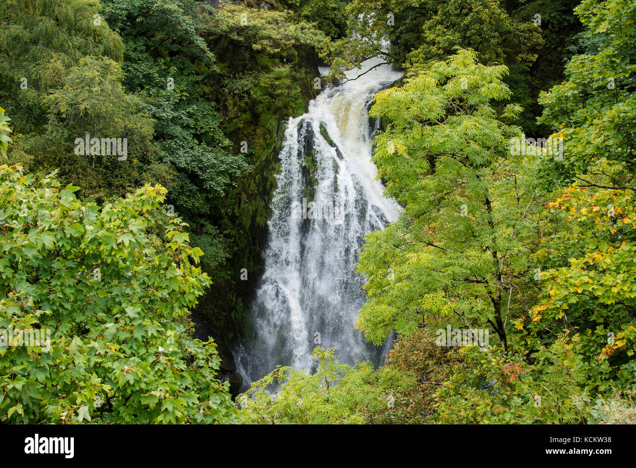 Ceunant Mawr waterfall in Llanberis, Snowdonia. The waterfall is close ...