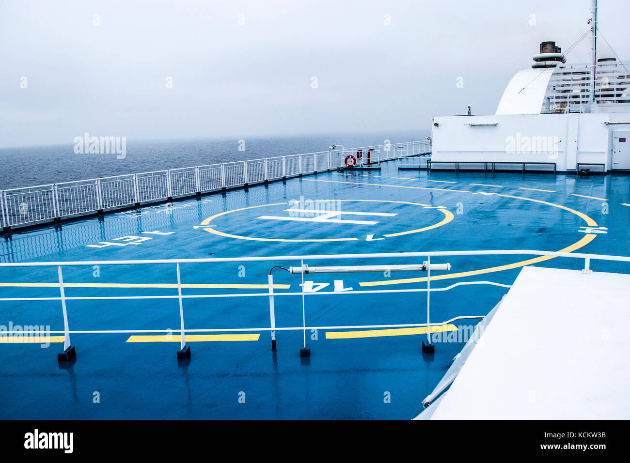 Helipat on top deck of the ferry ship Armorique of Brittany Ferries ...