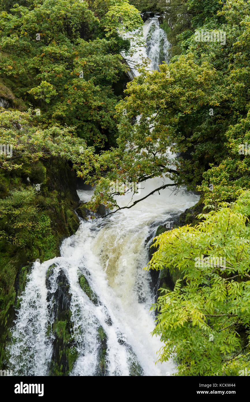 Ceunant Mawr waterfall in Llanberis, Snowdonia. The waterfall is close ...
