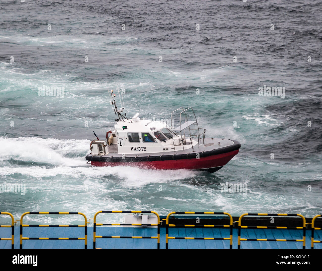 Nautical Pilot arriving at ferry ship Armorique of Brittany Ferries on ...