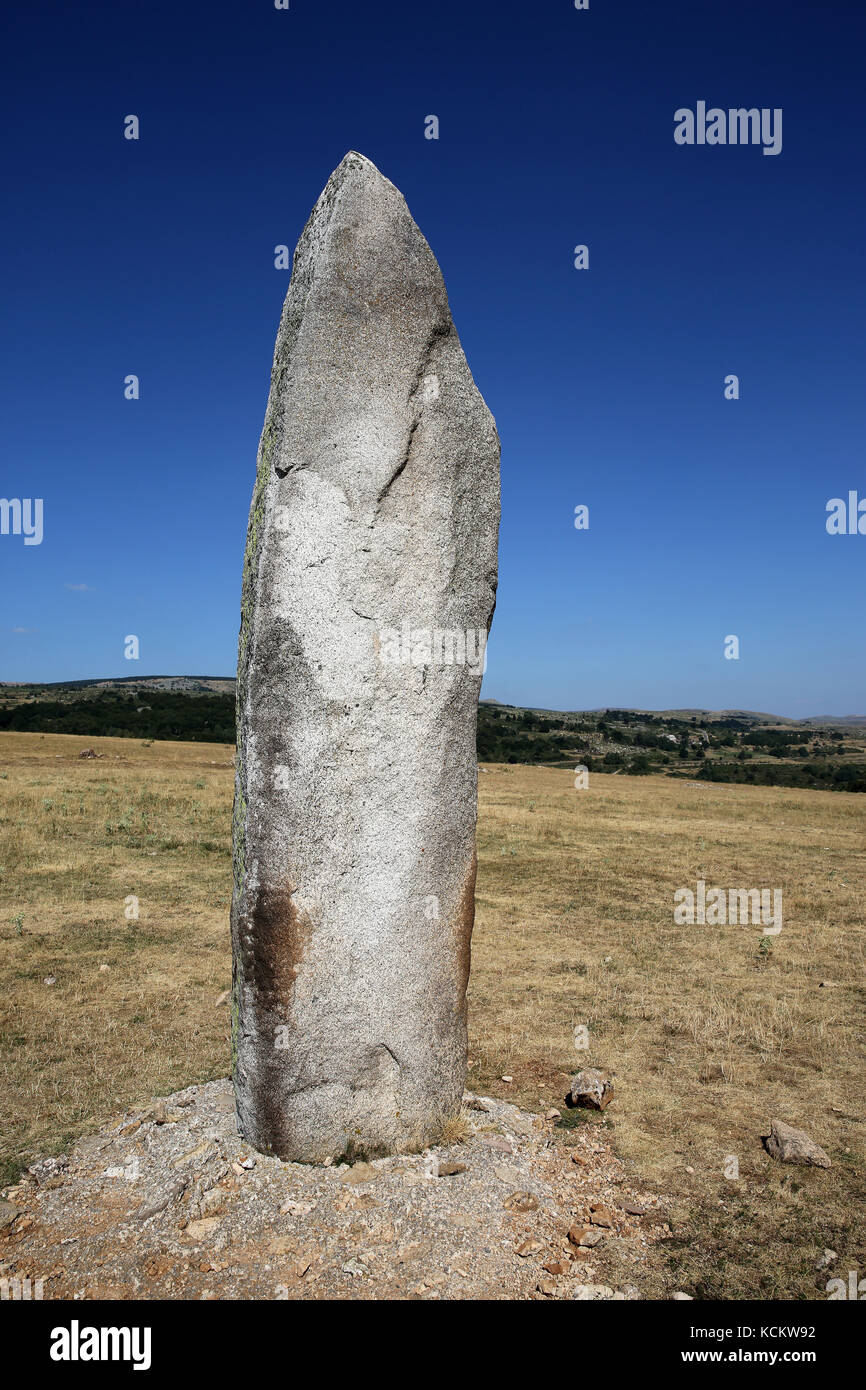 Menhir (standing stone) on the Mont Lozere peak (south of France Stock ...